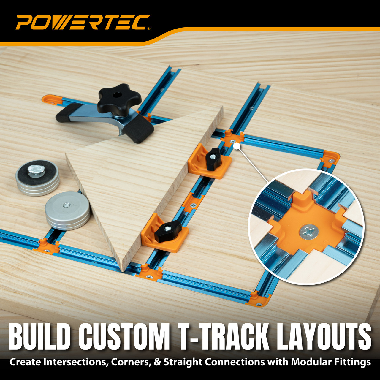 72355 T-Track 4-Way Intersection Connector, 3/4"x3/8", 8PK