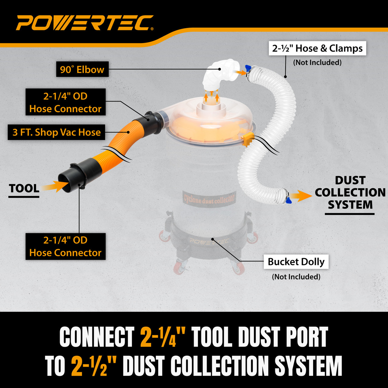 72295 Cyclone Dust Separator, 99.9%, 2-1/4"/2-1/2"/4"