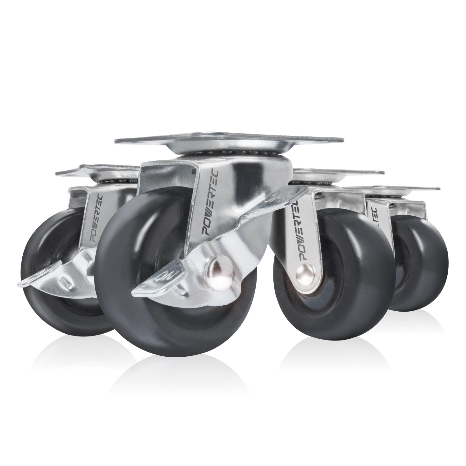 Dual-Locking Swivel Caster Set, Silver, 4 PK | POWERTEC Caster, Roller ...