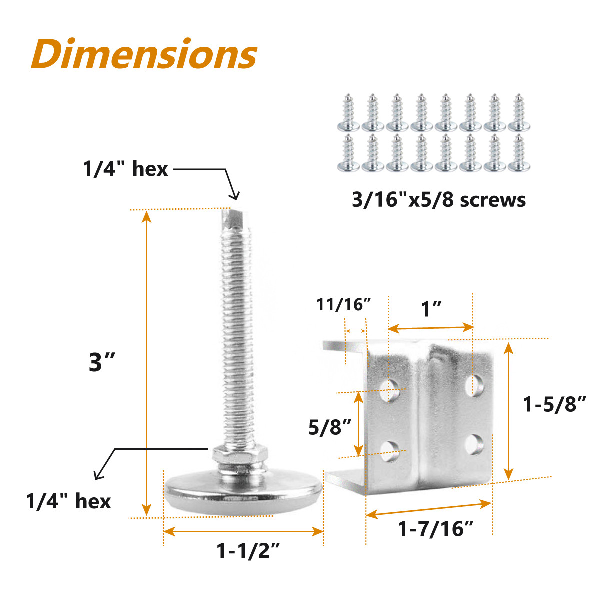 Adjustable U-Bracket Leg Levelers with Non-Marring Leveler Pads-4PK ...
