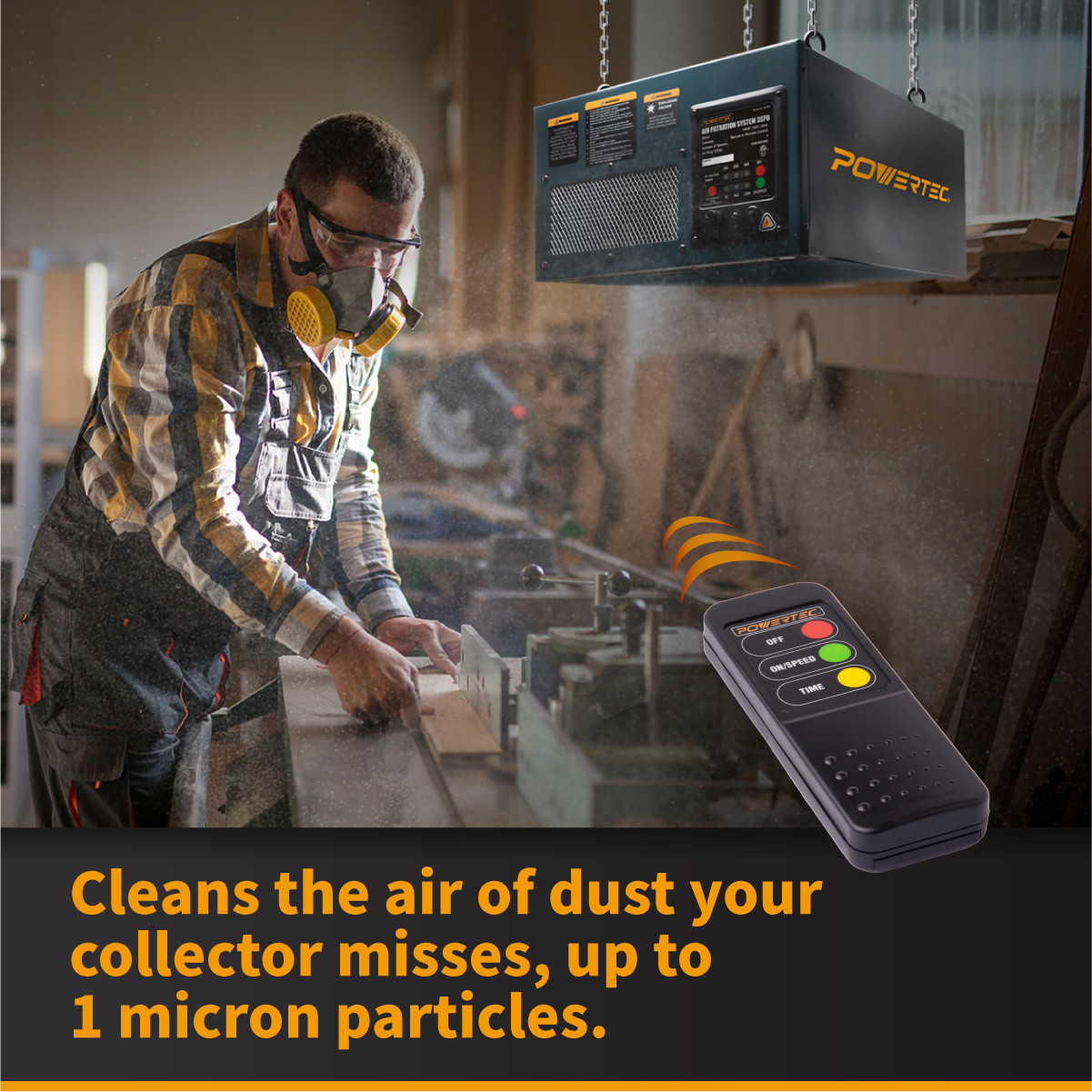 Remote Controlled 3-Speed Air Filtration System | POWERTEC Saw Dust ...