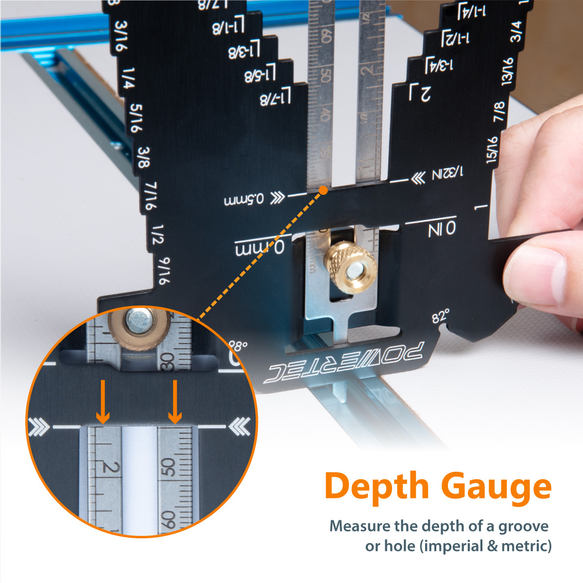 POWERTEC-Universal 5-in-1 Measuring Gauge Woodworking Tool - Drill ...
