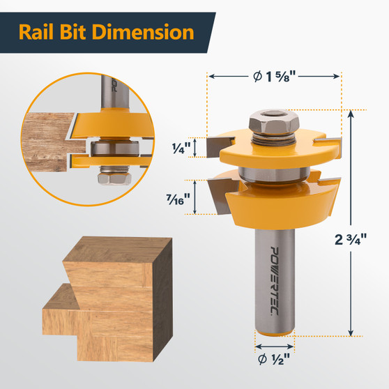 Cabinet Door Rail & Stile Router Bit Set - POWERTEC