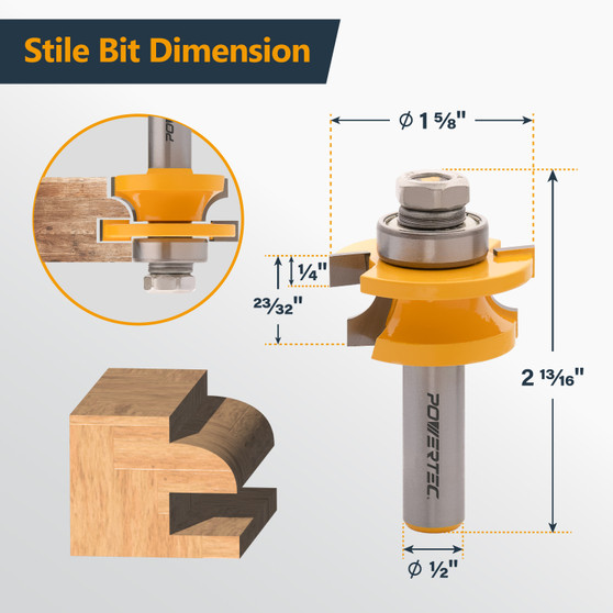 Cabinet Door Rail & Stile Router Bit Set - POWERTEC