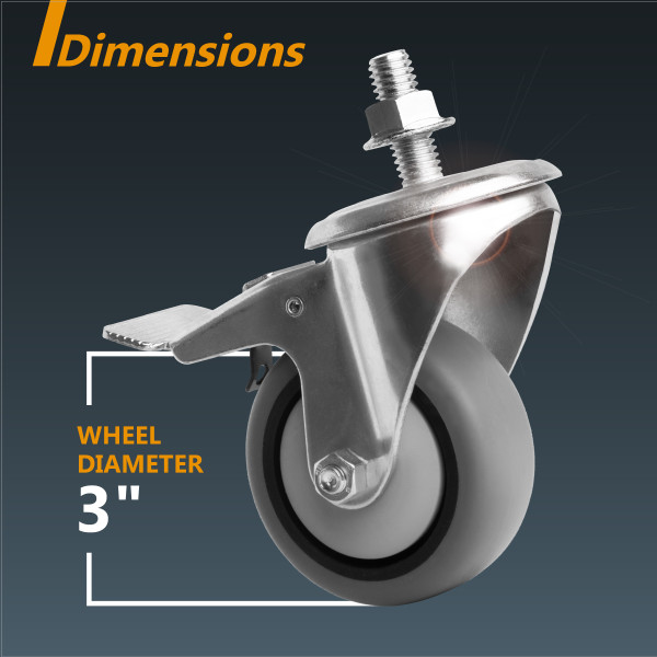 Swivel Dual Lock Caster Kit 3" with Hex Flange Locknuts, 4 PK ...