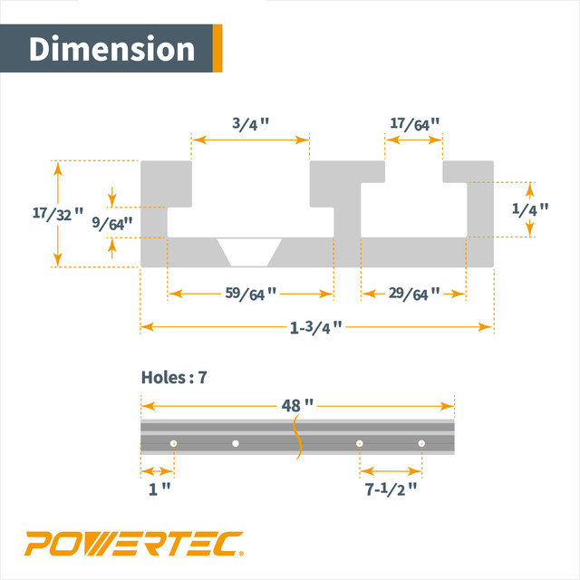 POWERTEC - Combo T-track Miter Track 32" 48" (Combo T track) - POWERTEC ...