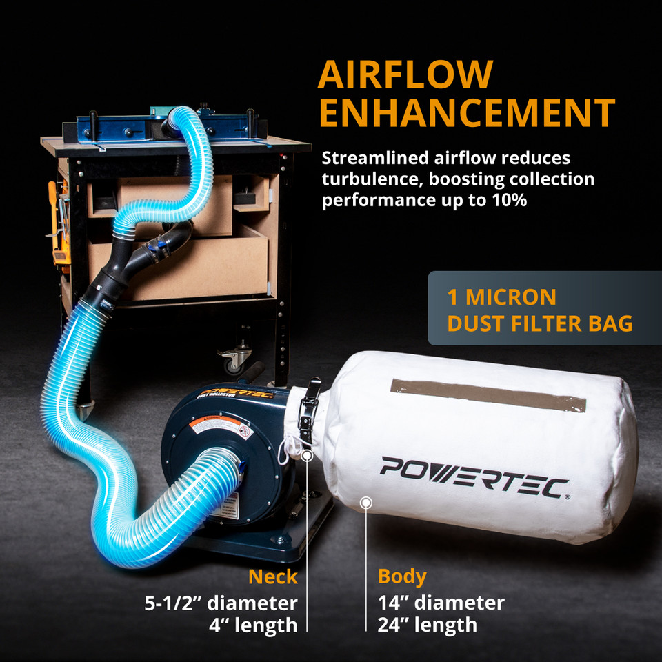 Portable Dust Collector DC5372 - POWERTEC- Wall Mount Dust Collector