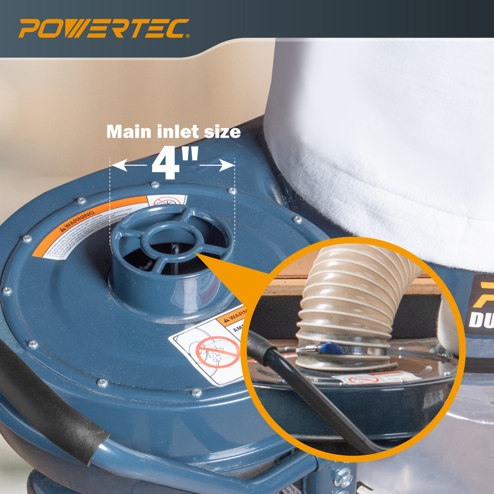 POWERTEC Dust Collector for Woodworking Dust Collection System
