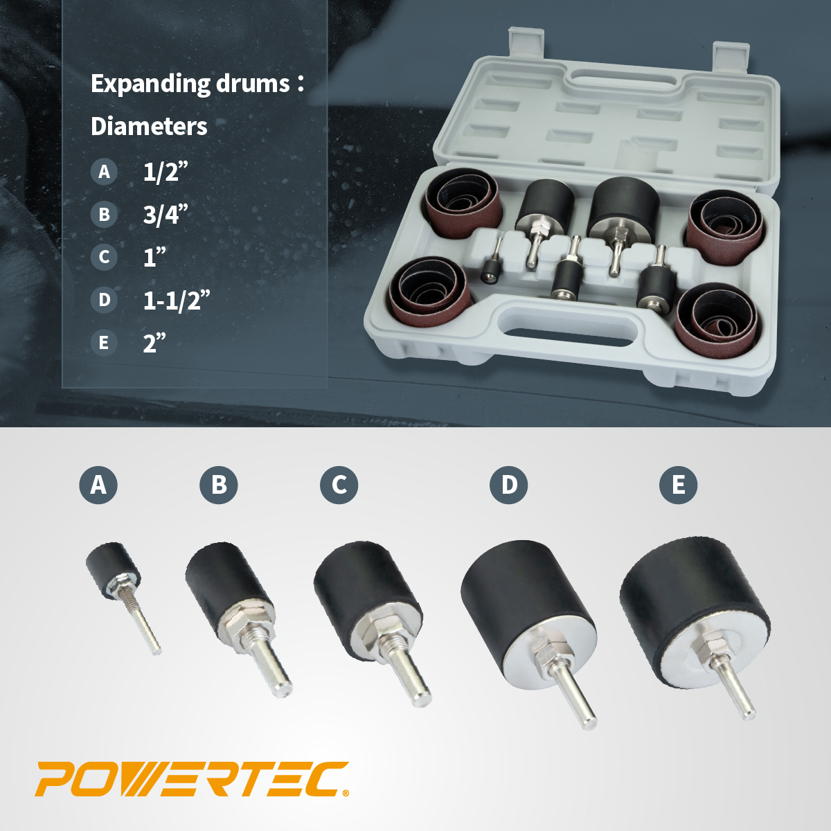 25-Piece Drill Press Sanding Drum Kit | POWERTEC Woodwork Sanding ...