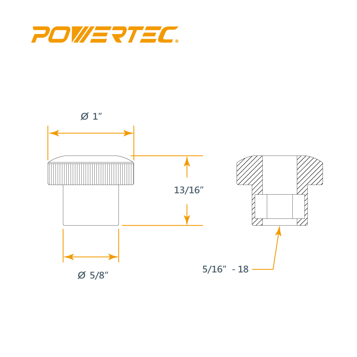 Round Thru Knob, 5 PK, 1/4"-20, 5/16"-18 | POWERTEC Woodworking ...