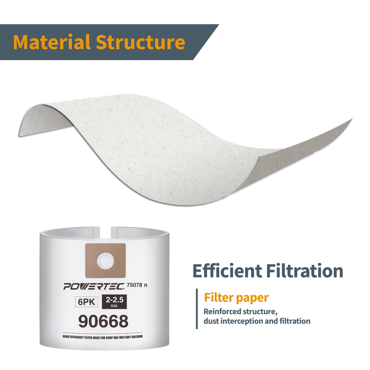 75078 Replacement Filter Bags for Shop-Vac 90668, 2-2.5 Gallon, 6 PK