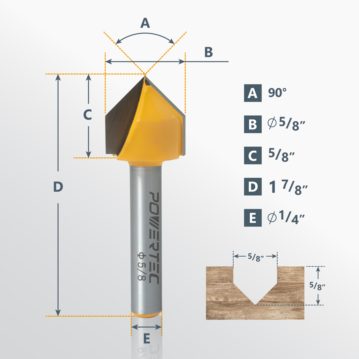 73043 Router Bit, V Groove 90 Degree x 1/2", 1/4 Inch Shank, 1 PK