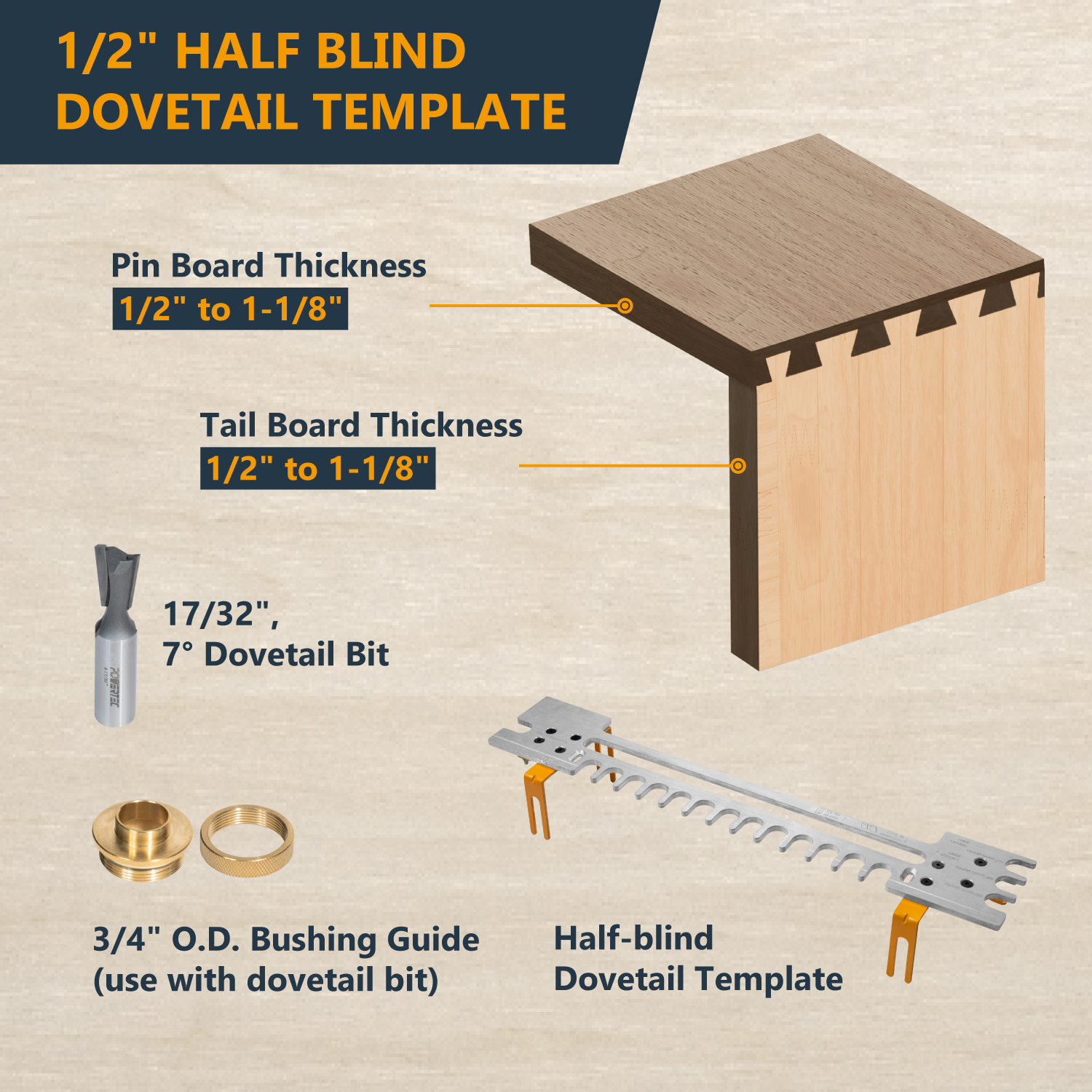 72069 12 Inch Dovetail Jig with Templates, Router Bits, and Guide Bushing