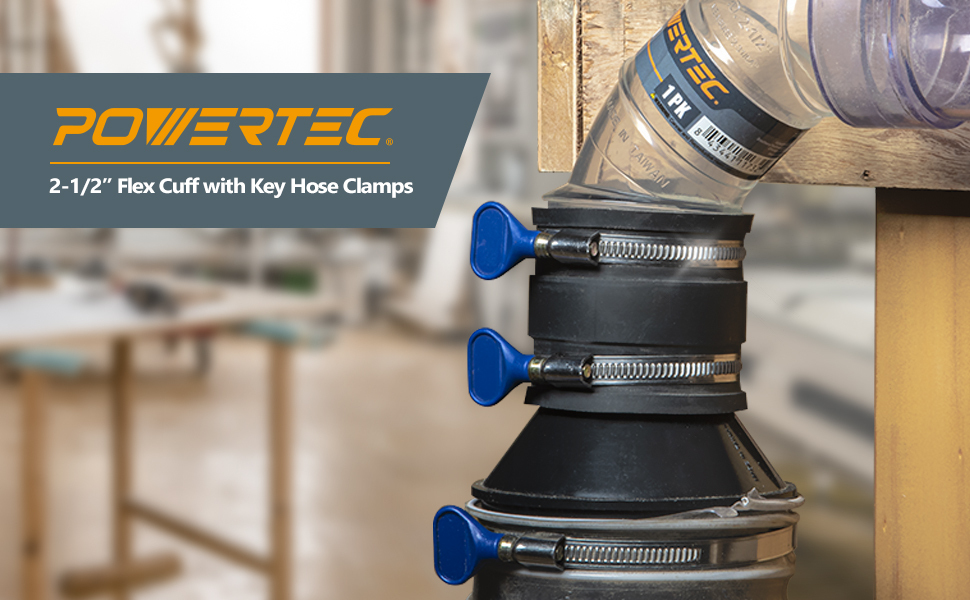 Flex Cuff POWERTEC 4PK 2-1/2" Dust Control W/Adjustable Key Hose Clamps ...