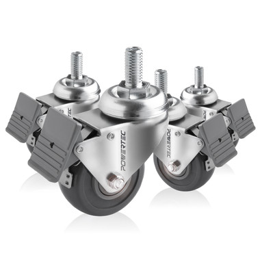 Dual-Locking Swivel Caster Set, Silver, 4 PK | POWERTEC Caster, Roller ...