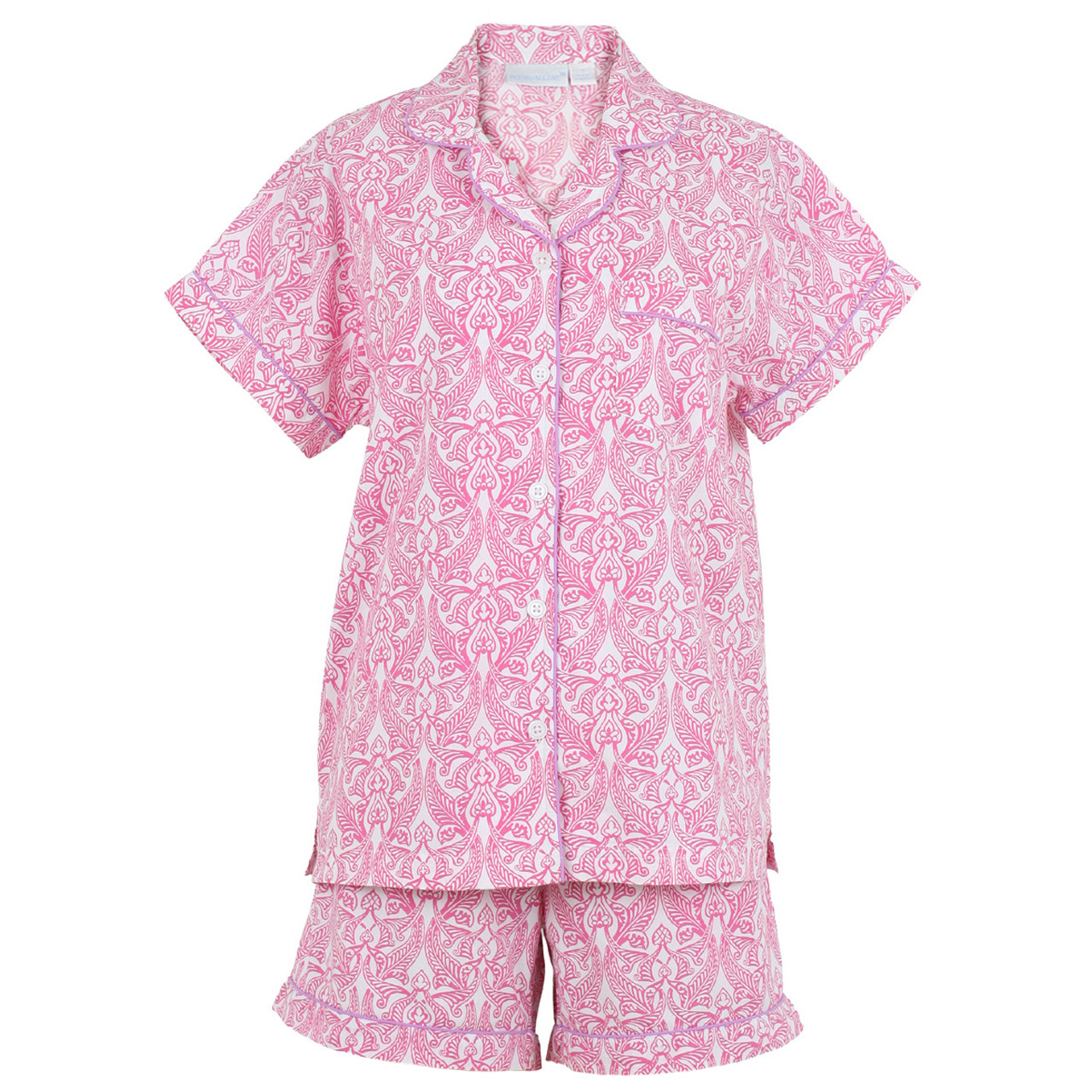 Clare Pink Cotton Poplin Short Sleeve Shorty Pajamas | Needham Lane