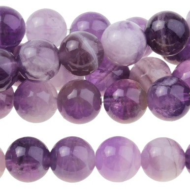 Dog Teeth Amethyst 8mm Round 8" Strand - Blueberry Beads