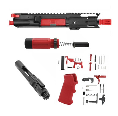 Micro 5" AR15 Complete Build Kit With Short Buffer System - CEARKOTE RED