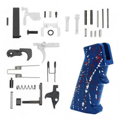 AR-15 Lower Receiver Parts Kit White - CERAKOTE SPLATTER RED WHITE & BLUE
