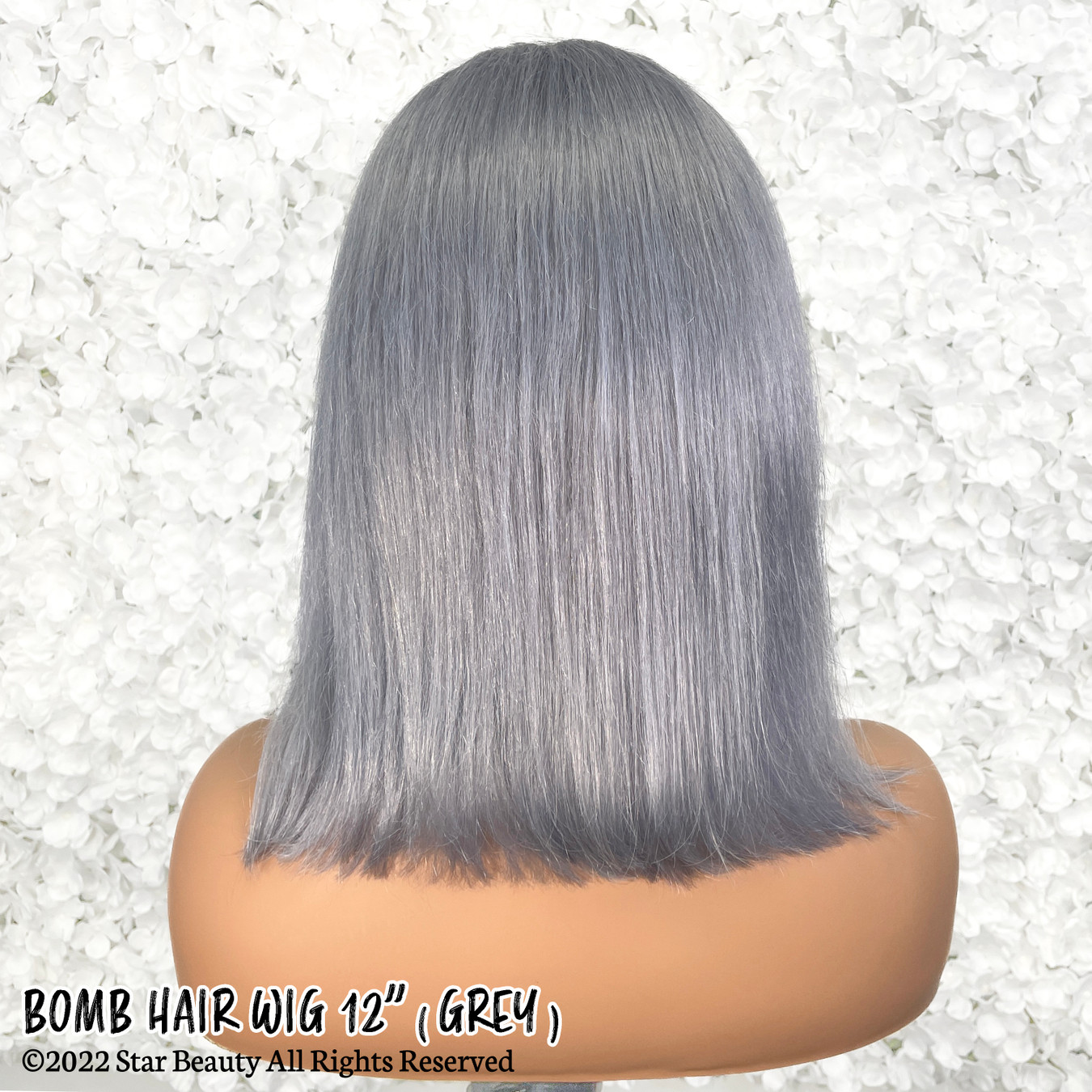 BOMB HAIR 100% Human Hair 13X5 Lace Frontal Bob Wig 12"(GREY)