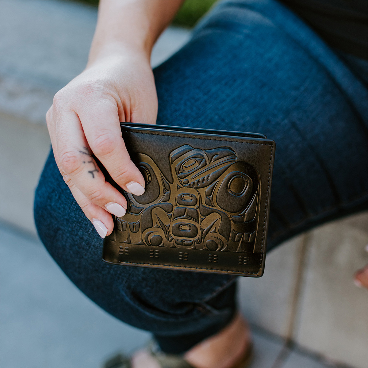 Leather Embossed Wallet - Raven Box, Allan Weir, Haida | Native Northwest