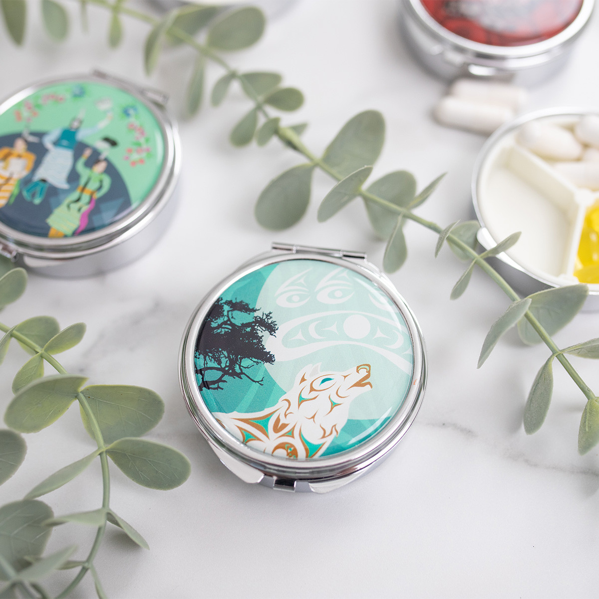 Pill Case with Mirror (Small) - Howling Wolf, Darrell Thorne, Coast ...