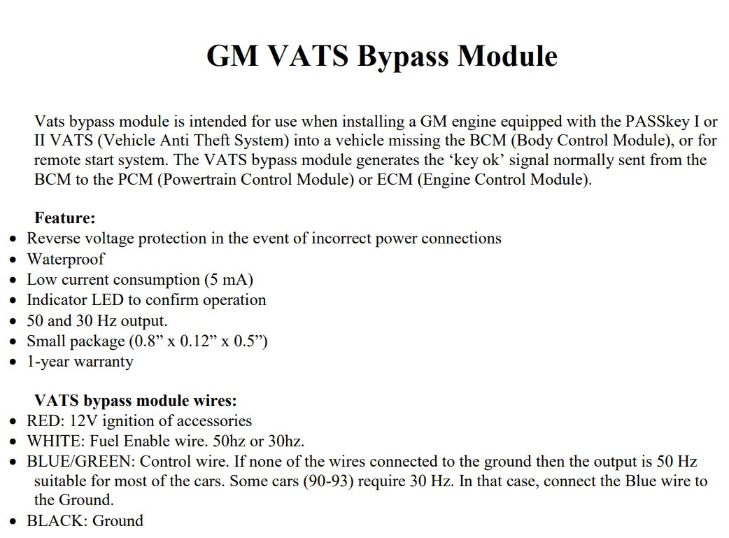 GM VATS PASSkey II Bypass Module 30/50 HZ for LS1 / LT1 / LSX Swap ...