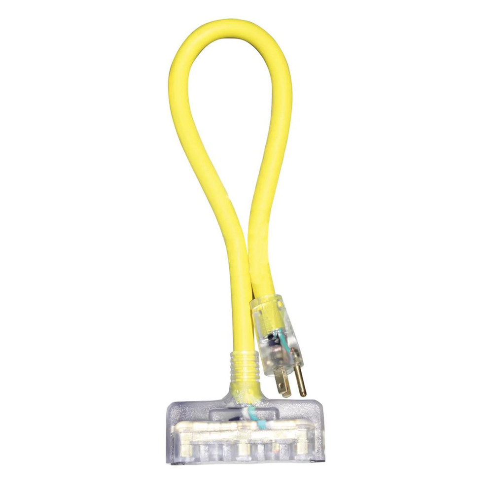 Voltec Power Block Adapter, 3 Outlet w/ Lighted End, 12/3, 2ft - Wind-lock