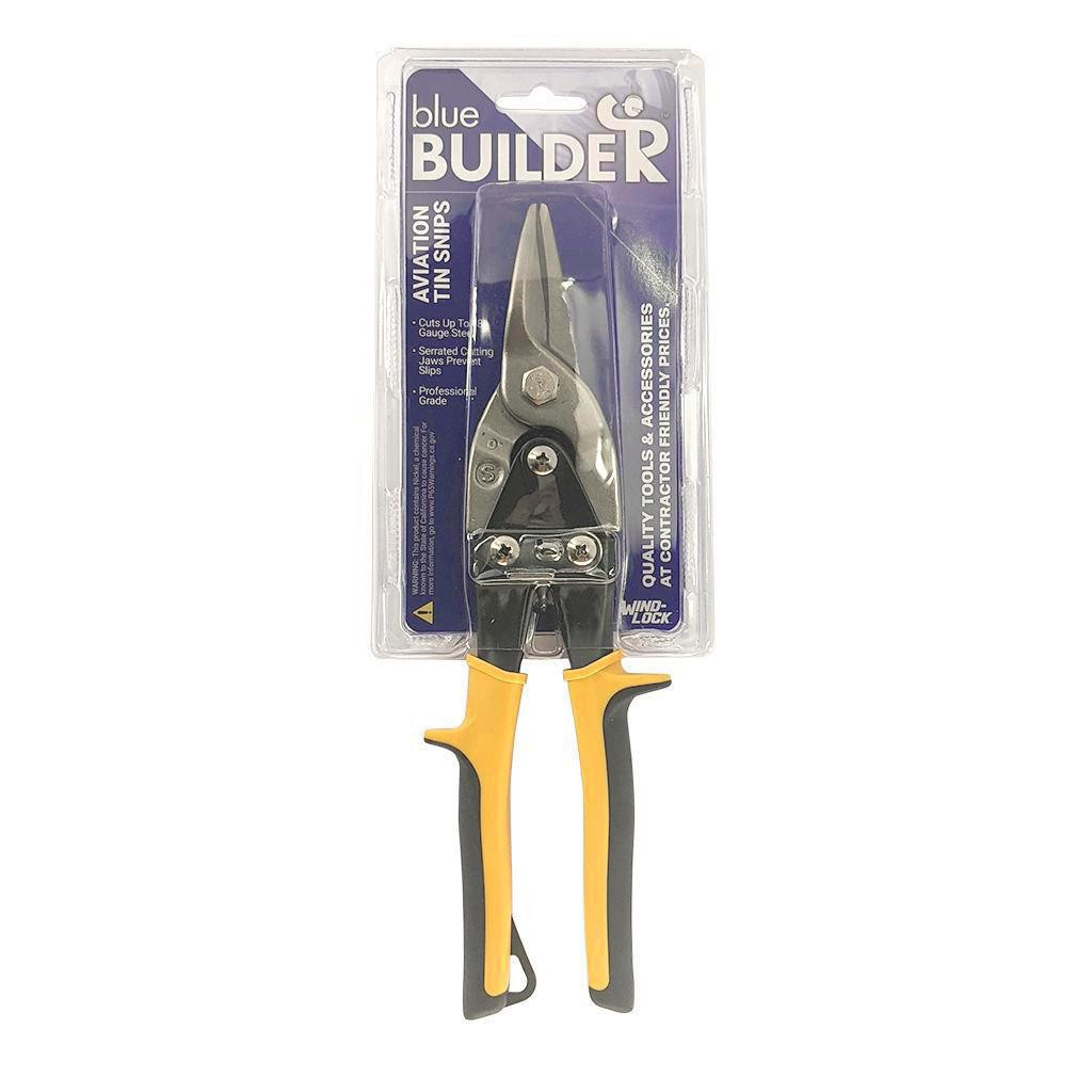 Blue Builder Aviation Snips, Straight Cut, Yellow Handle - Wind-lock