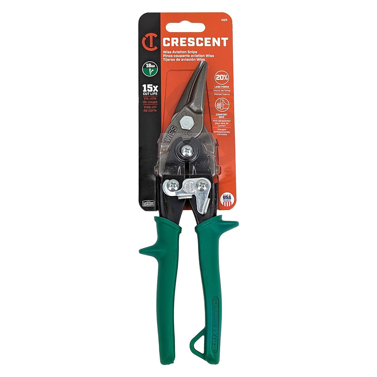 Wiss Aviation Snips, Right-Hand Cut, Green Handle - Wind-lock