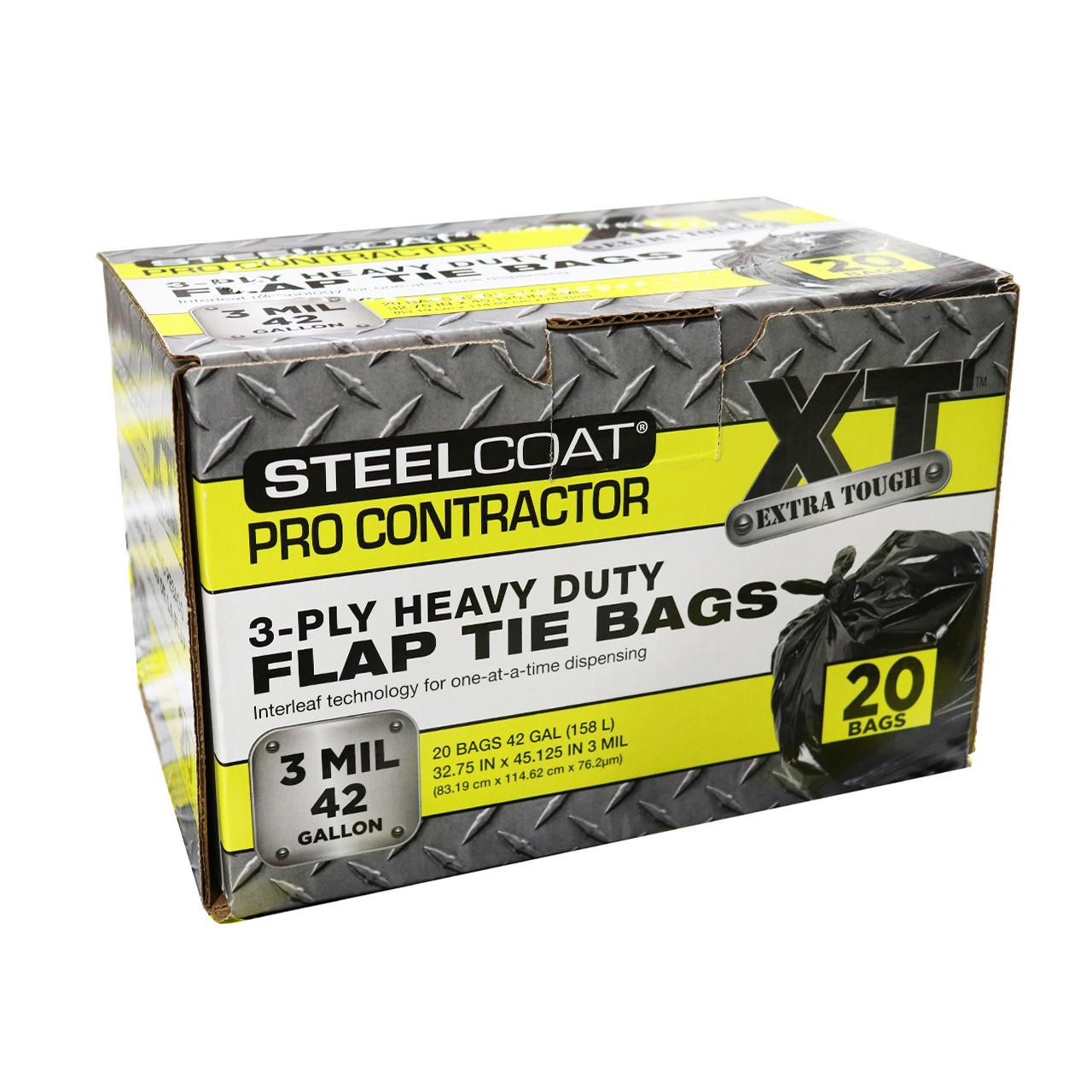 Steelcoat Contractor Trash Bags, 42gal - Wind-lock