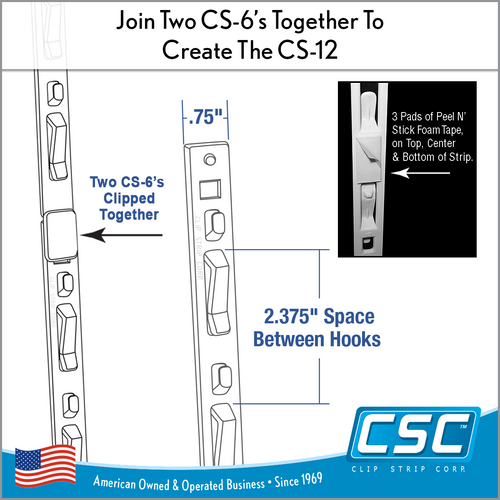Clip Strip® Merchandising Strip, 12 Hooks, with Tape, "Made in USA",