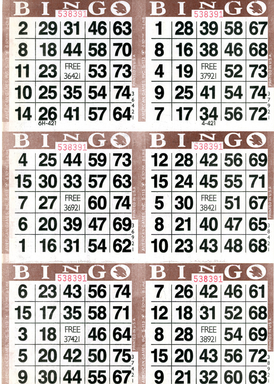 American Games Bingo Paper Game Cards - 6 cards - Brown - 500 sheets ...