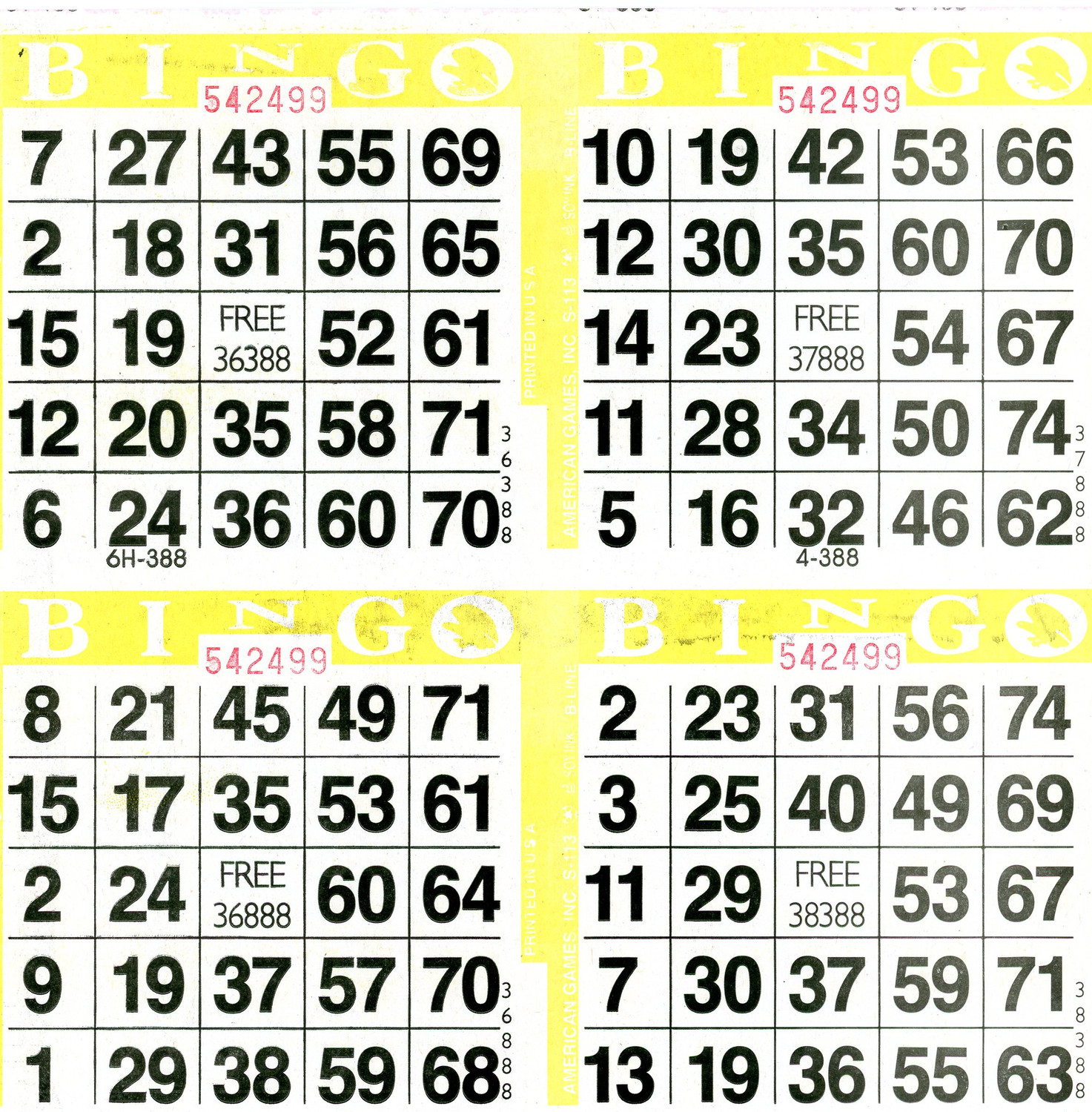 American Games Bingo Paper Game Cards - 4 cards - Yellow - 750 sheets ...
