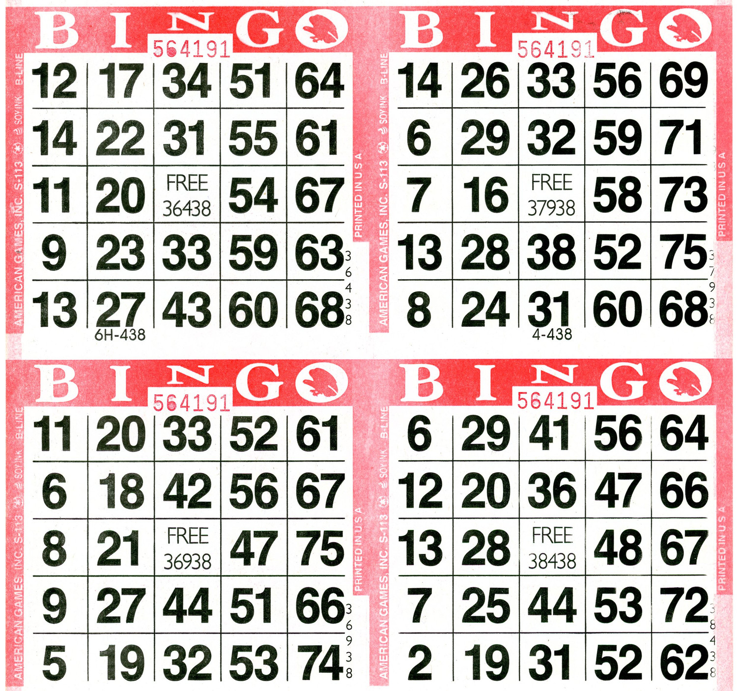American Games Bingo Paper Game Cards - 4 cards - Red - 750 sheets per ...