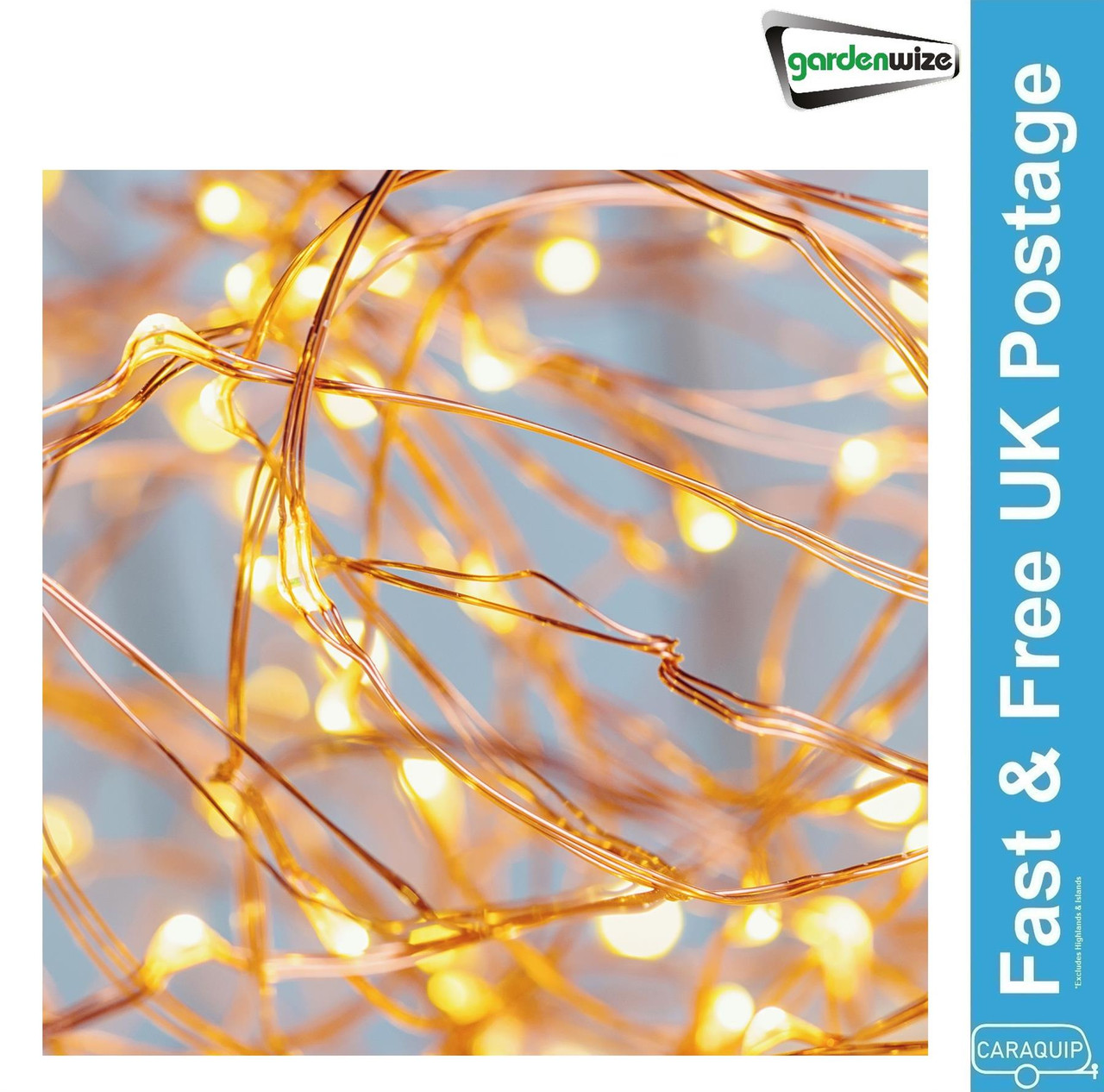 Caraquip.co.uk | Gardenwize PACK OF 2 100 LED Solar copper string lights