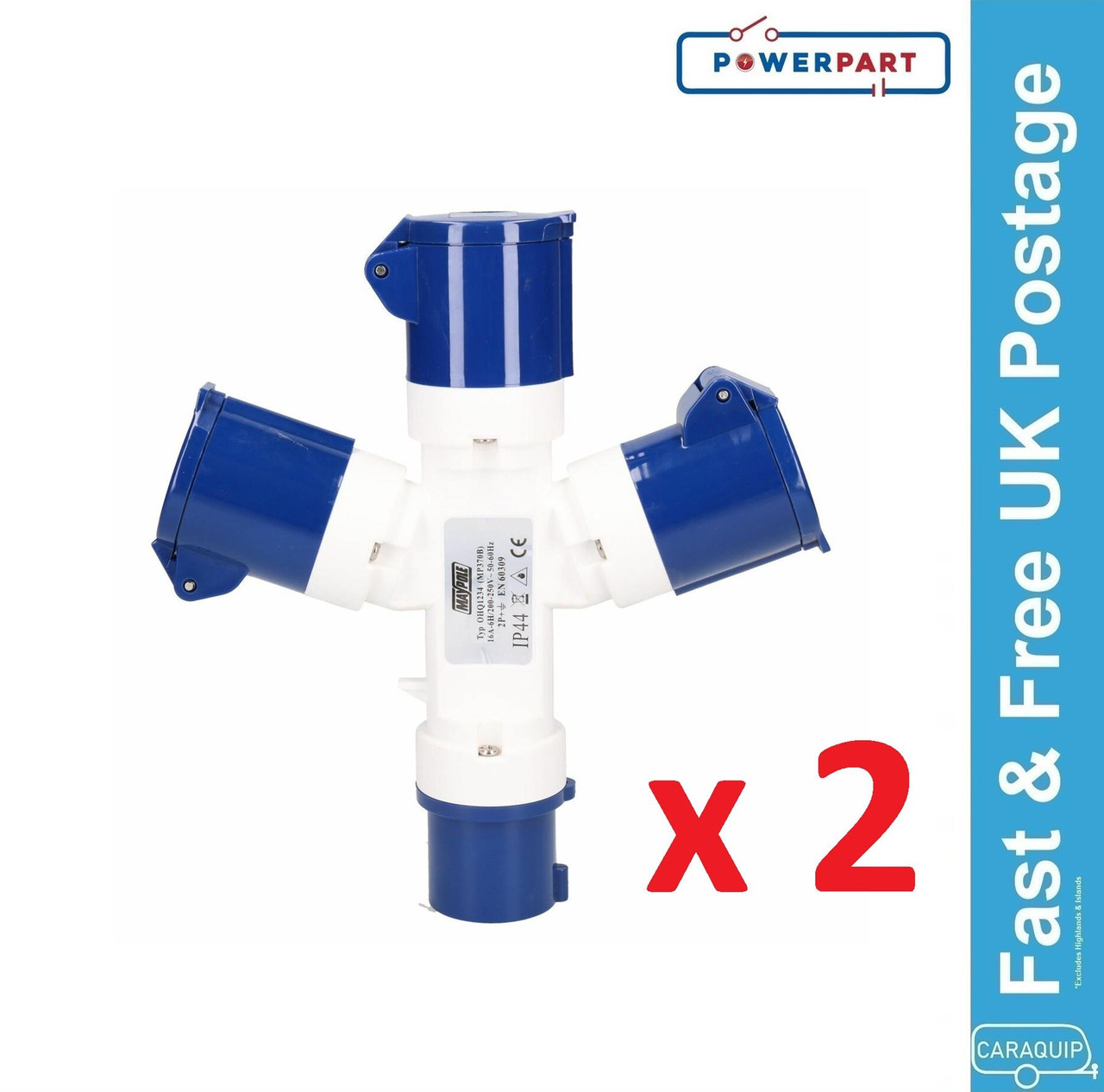 16A 3 Way Mains Site Splitter Adaptor Caravan Motorhome Camping ...