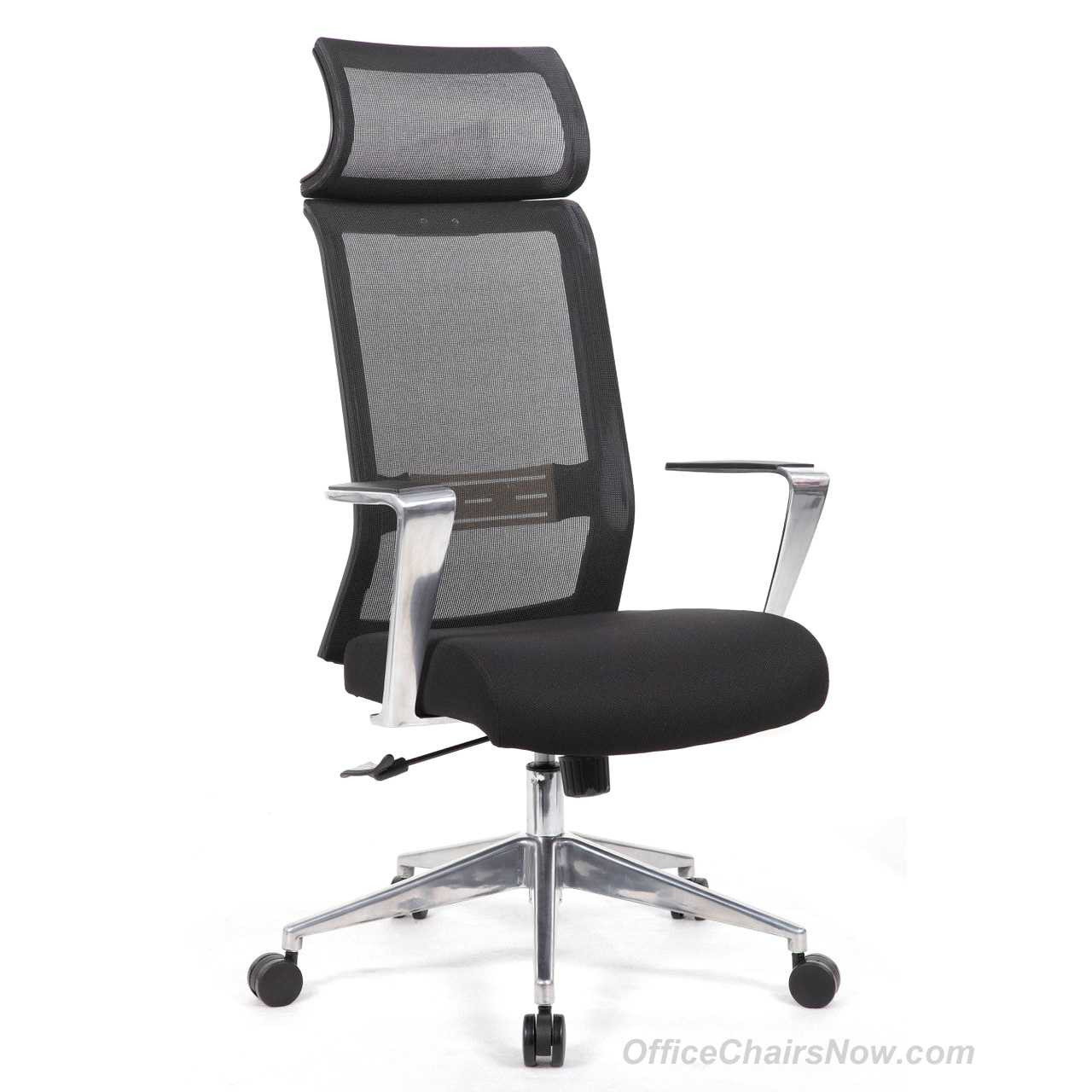Black Mesh Sled Guest Chair with Polished Aluminum Arms & Base