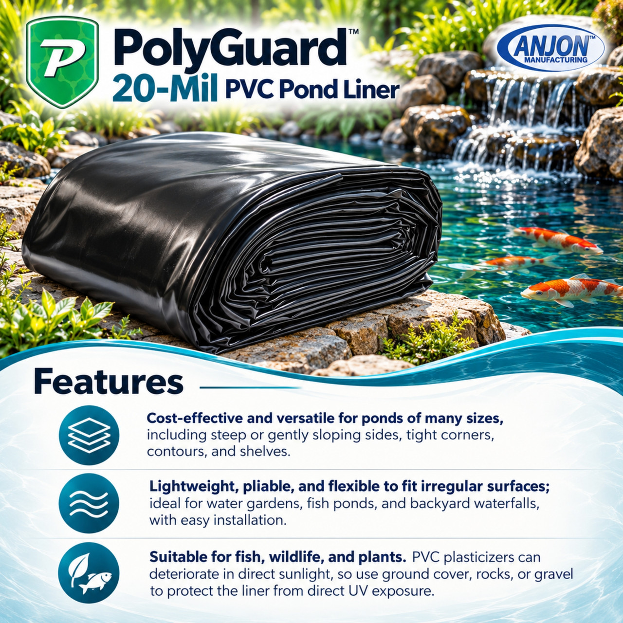 PolyGuard Liners PVC - 10 ft. x 90 ft. 20-Mil Pond Liner - PGPVC10X90 ...