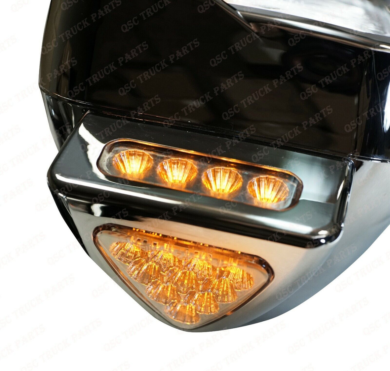 QSC Chrome Full LED Headlight Set w/ Mounting Arm for Peterbilt 357 359 ...