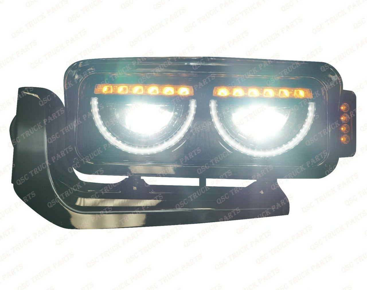 QSC Black Full LED Headlight Set w/ Mounting Arm for Peterbilt 357 359 ...