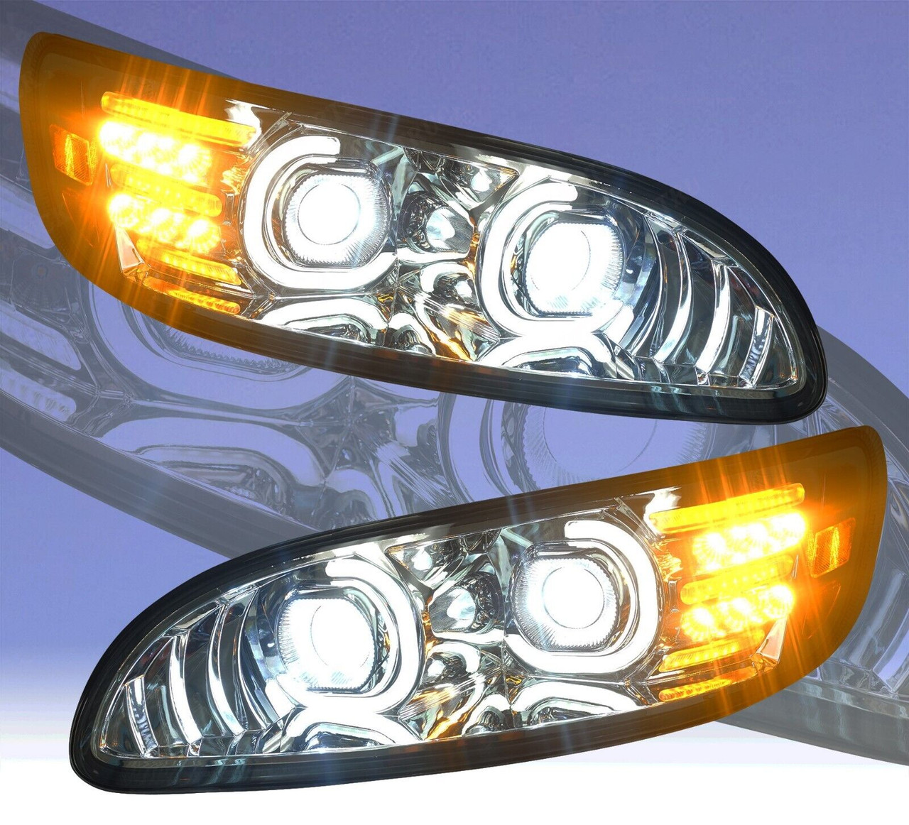 QSC Full LED Performance Chrome Headlights LH RH Pair for Peterbilt 386 387