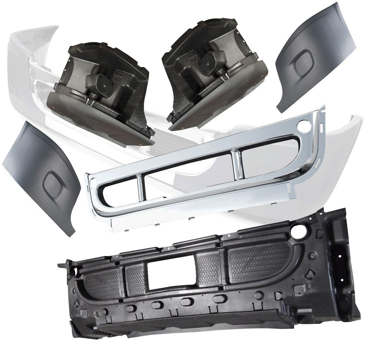 QSC 6 PCS Bumper Kits w/ Chrome No Foglight Hole for Freightliner ...