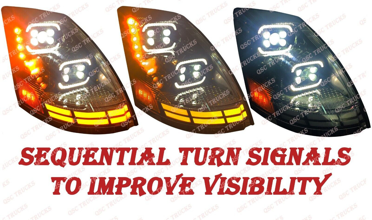 QSC Full LED Black Headlights Dual-Color Sequential Lighting for Volvo ...