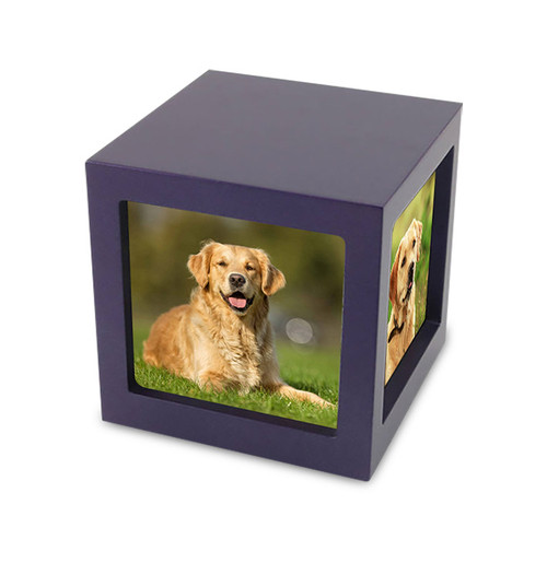 Pet Photo Cube Violet Cremation Urn - Extra Small - Overnight Urns, LLC