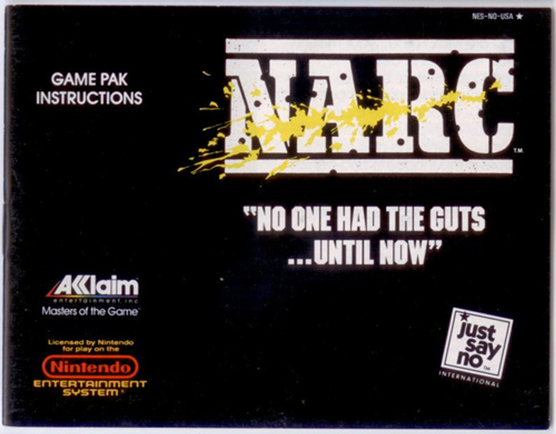 Manual NARC Nintendo NES Instructions For Sale | DKOldies