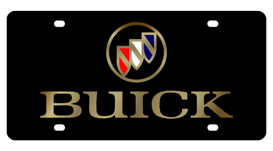Buick Logo w/ Gold Letters Black Acrylic License Plate | Auto Gear Direct