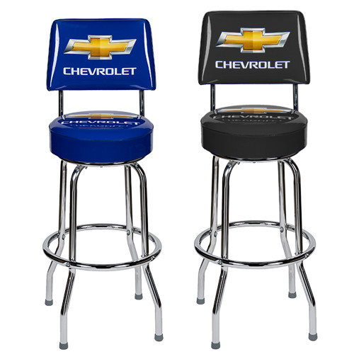 Chevy Gold Bowtie Counter Stool with Backrest | Auto Gear Direct