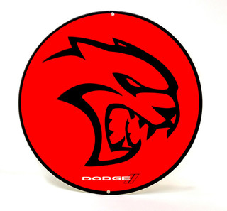 Dodge Hellcat Red and Black Round Emblem Metal Sign | Auto Gear Direct