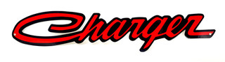 Dodge Charger Red Script Metal Sign | Auto Gear Direct